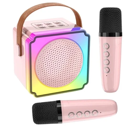ZVUČNIK BLUETOOTH KARAOKE BT SA 2 MIKROFONA P8 ROZE