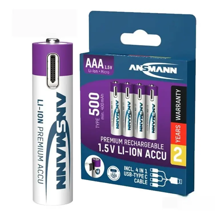 ANSMANN Punjiva Li-Ion 1.5V 500mAh AAA sa USB tip C ulazom za punjenje 4 komada
