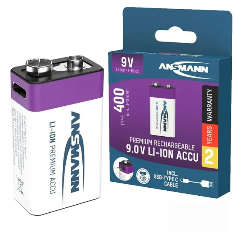 ANSMANN Punjiva Li-Ion 9V - block 400mAh sa USB tip C ulazom za punjenje