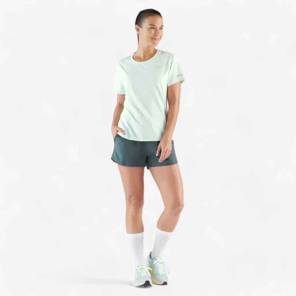 Majica kratkih rukava za trčanje Run 500 Dry prozračna ženska plavo-zelena