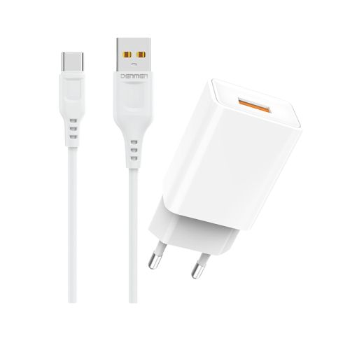 DENMEN DC01T Punjač za mobilne 2,4A + Type C kabl bela