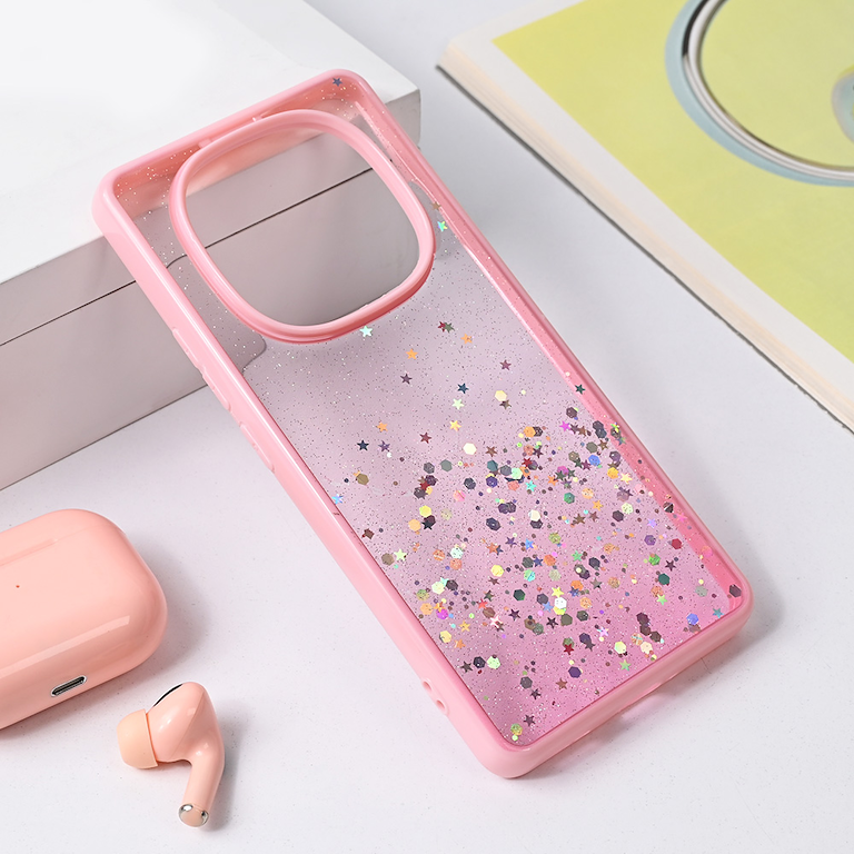 Futrola Frame Glitter za Xiaomi Redmi Note 14 Pro Plus 5G roze