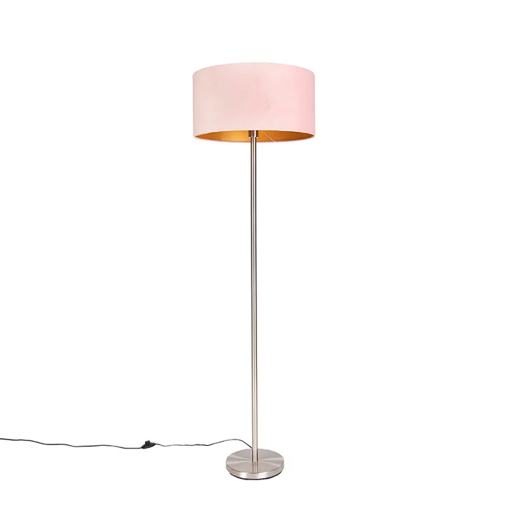 Podna lampa od čelika sa roze abažurom 50 cm - Simplo