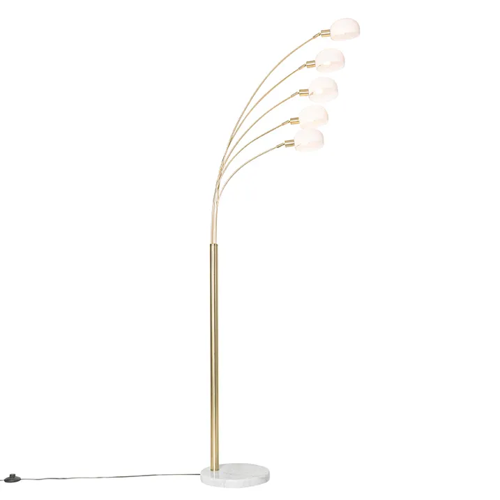 Dizajnerska podna lampa mesingana sa opalskim staklom 5-svetla - Sixties Marmo