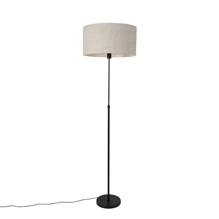 Podna lampa crna podesive visine sa svetlo sivim abažurom 50 cm - Parte