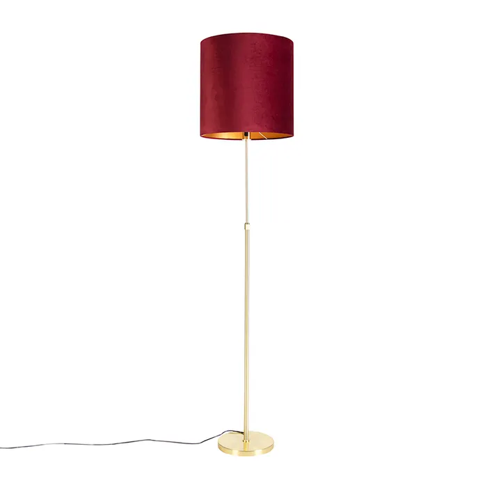 Podna lampa zlatna/mesingana sa somotskim abažurom crvene boje 40/40 cm - Parte