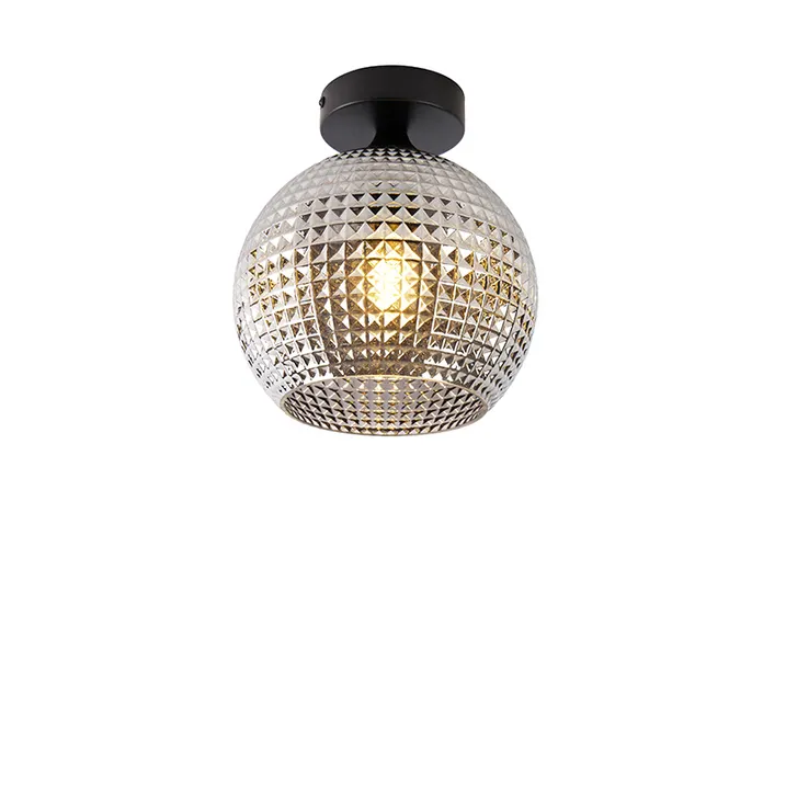 Art Deco plafonska lampa crna sa dimnim staklom - Sfera