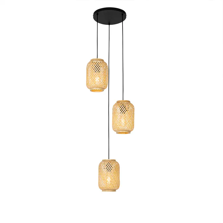 Orijentalna viseća lampa od bambusa sa 3 svetla - Yvonne