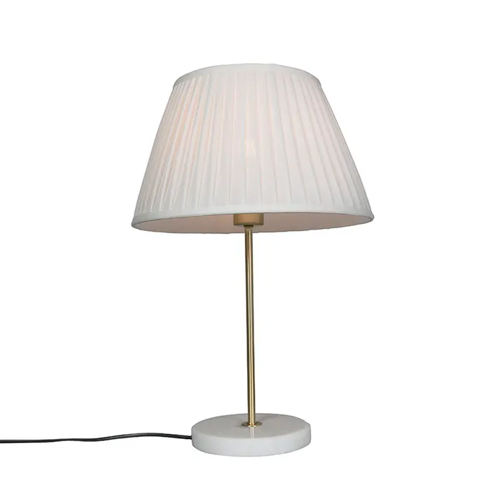 Retro stojna lampa mesing sa nabranim abažurom krem 35 cm - Kaso