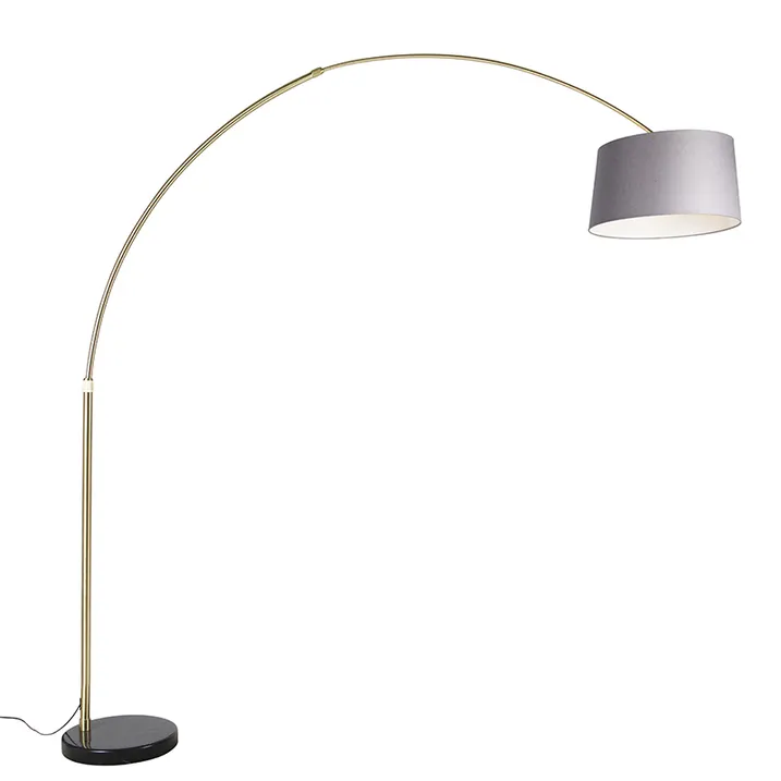 Lampa u obliku luka mesingana sa mermerom i sivom tkaninom abažura 45 cm - XXL