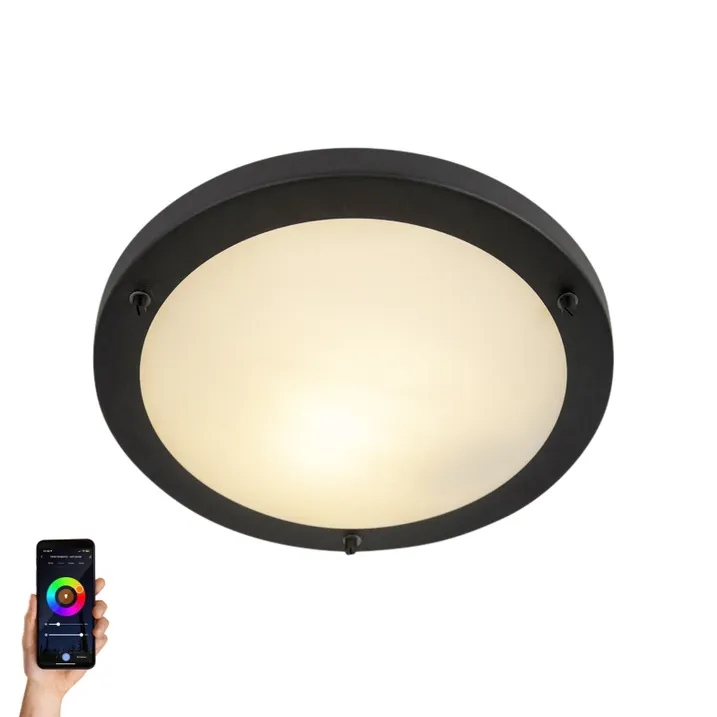 Pametna plafonska lampa crna 31 cm uključujući WiFi A60 IP44 - Yuma