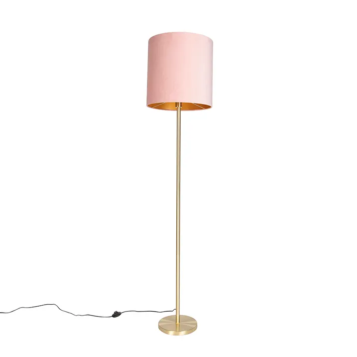 Romantična podna lampa mesingana sa roze abažurom 40 cm - Simplo