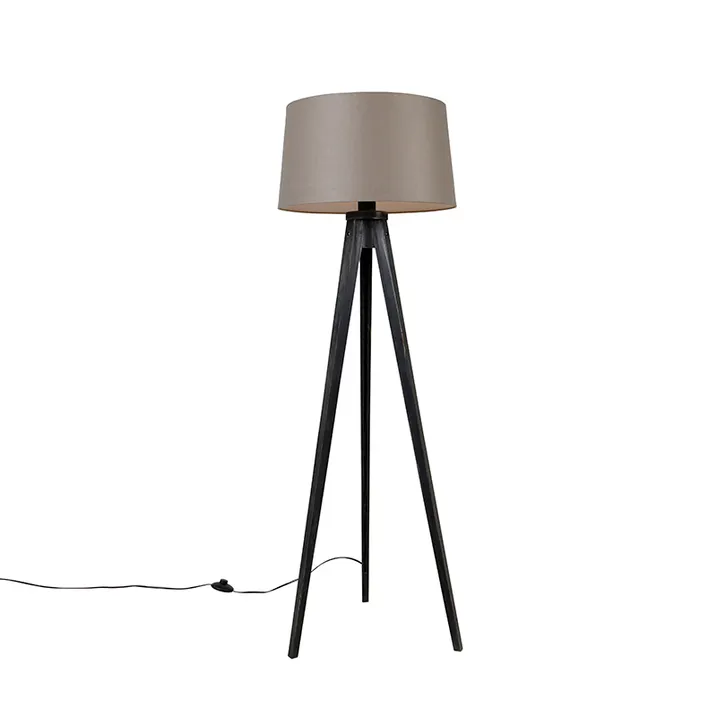 Stativ crni sa platnenim abažurom boje taupe 45 cm - Tripod Classic