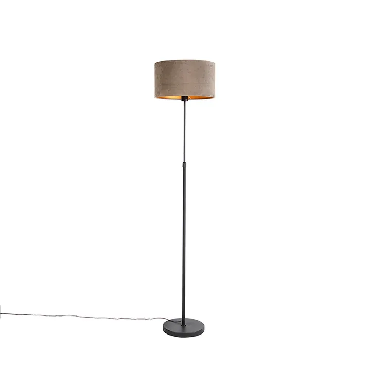 Podna lampa crna sa somotskom nijansom taupe sa zlatom 35 cm - Parte