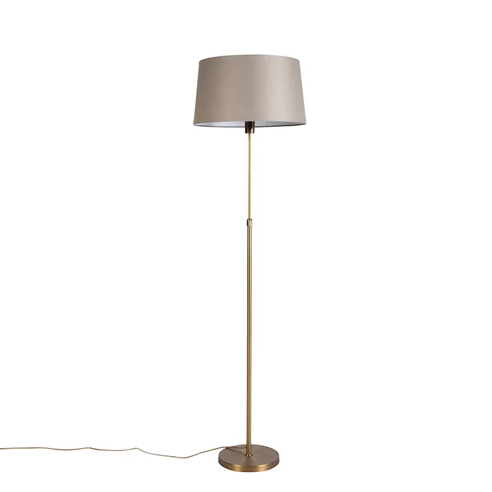 Podna lampa bronzane boje sa platnenim abažurom u boji taupe 45 cm podesiva - Parte