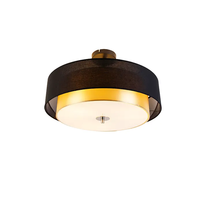 Moderna plafonska lampa crna sa zlatnom 50 cm 3-svetla - Drum Duo