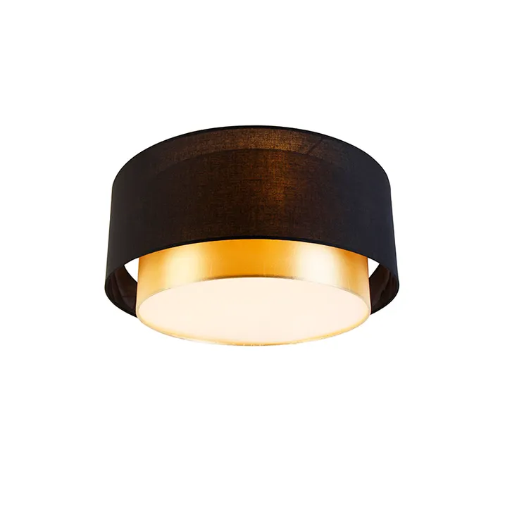 Moderna plafonska lampa crna sa zlatnom 50 cm 3-svetla - Drum Duo