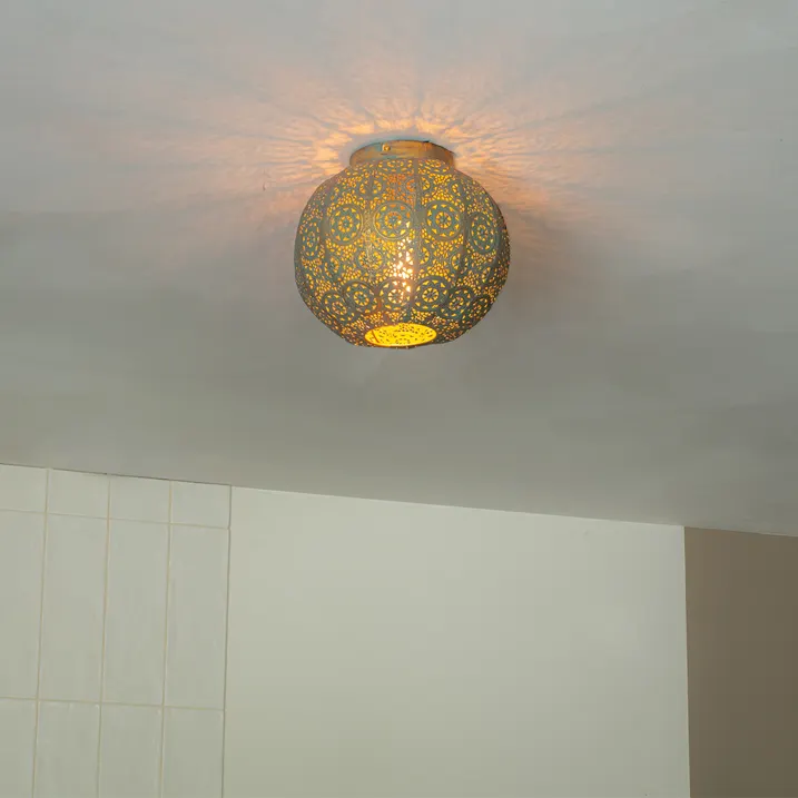 Orijentalna plafonska lampa zlatne boje sa zelenom 28,5 cm - Baloo