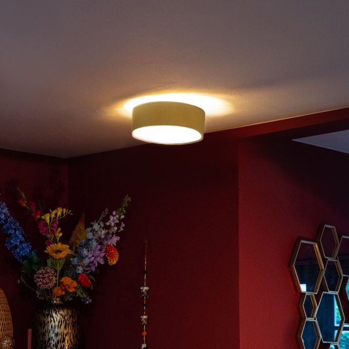 Moderna plafonska lampa oker 30 cm sa zlatnom unutrašnjošću - Drum