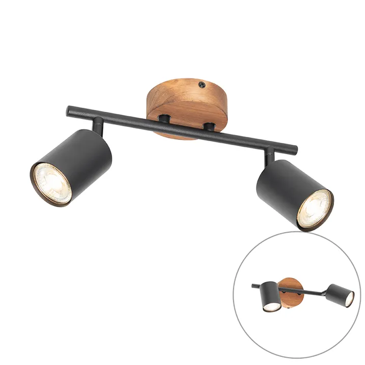 Industrijski reflektor crne boje sa drvetom nagibni 2-svetla - Jeana
