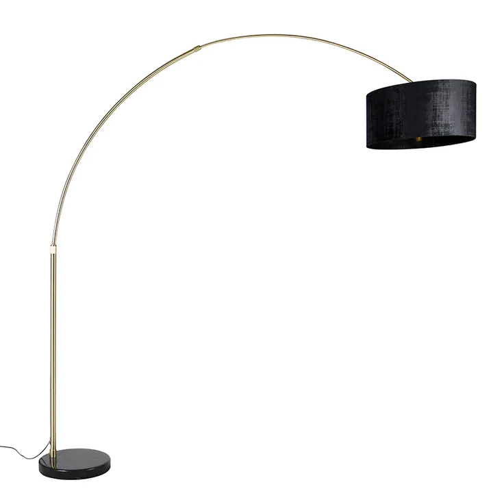 Lampa u obliku luka mesingana sa crnom tkaninom za senku 50 cm - XXL