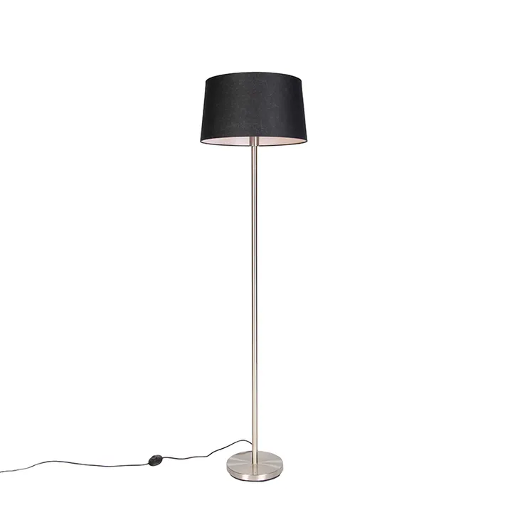 Moderna podna lampa čelik sa crnim abažurom 45 cm - Simplo
