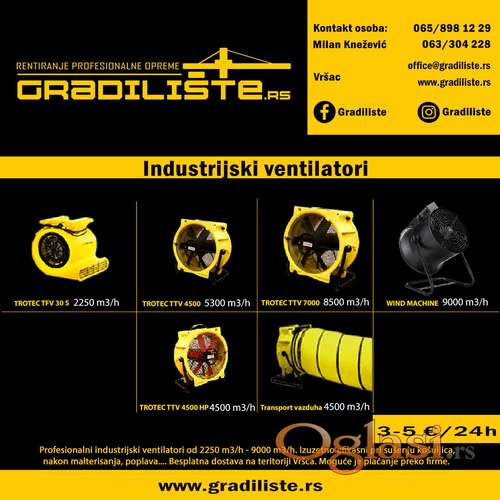 Profesionalni industrijski ventilatori - iznajmljivanje