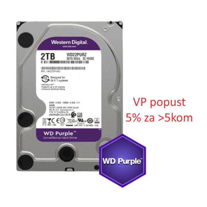 HDD 3.5 ** 2TB WD22PURZ WD Purple 24/7 5400RPM 256MB SATA3