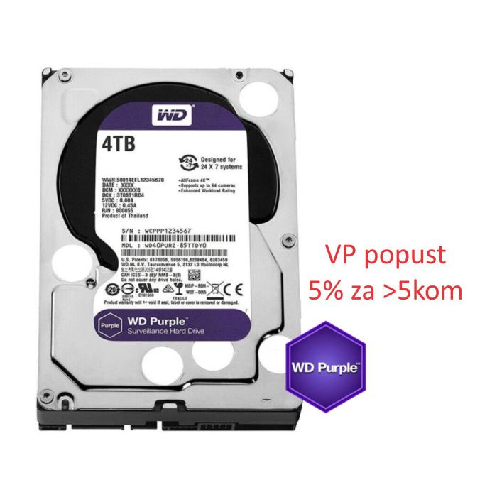 HDD 3.5 ** 4TB WD43PURZ WD Purple 24/7 5400RPM 256MB SATA3