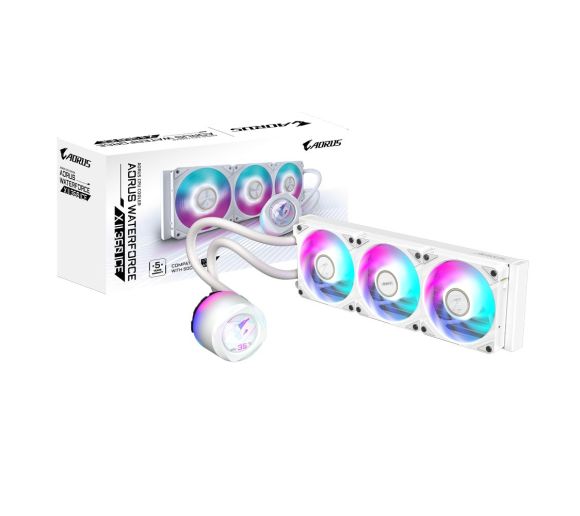 Gigabyte - AORUS WATERFORCE X II 360 ICE, LCD Edge View: Circular full-color LCD for video playback/custom text support