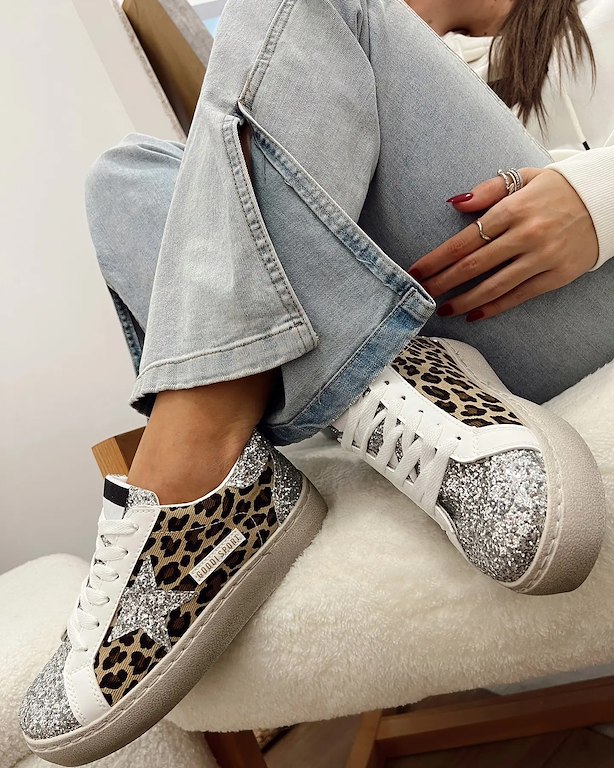 HOP HOP SHOP Ženske patike E837, Leopard, Belo-Srebrne