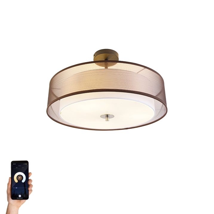 Pametna plafonska lampa braon sa belom 50 cm 3-svetla uklj. 3 Wifi A60 - Drum Duo