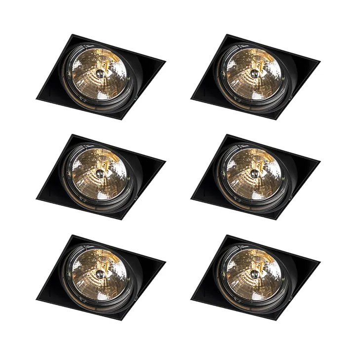 Set od 6 ugradnih reflektora crni AR111 sa mogućnošću nagiba i rotacije bez okvira - Oneon