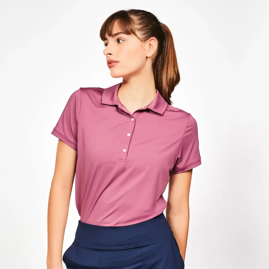 Polo majica kratkih rukava za golf WW500 ženska - tamnoroze