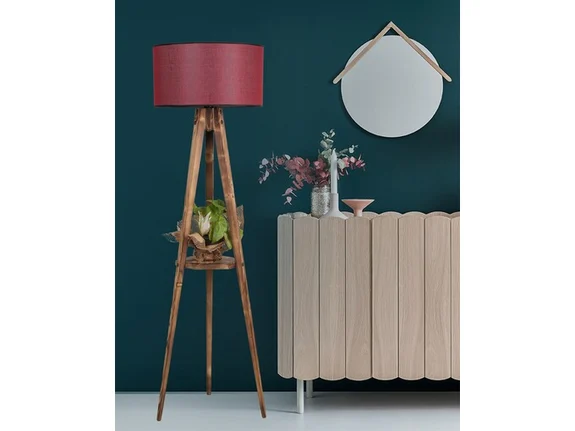 Opviq Podna lampa Sehbali Tripod Yanik Lambader Silindir Hasir Bordo Abajurlu