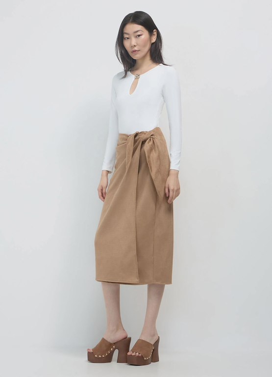 LONG SKIRT WITH SUEDE-EFFECT KNOT KEKS