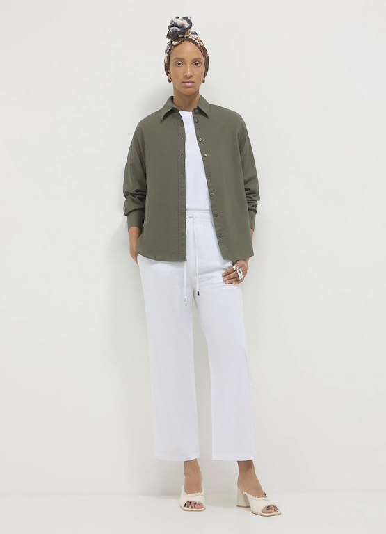 Linen-blend shirt Vojnička svetlozelena