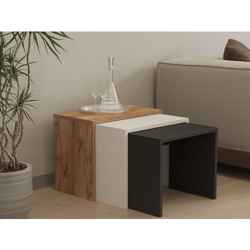 Gül Anthracite Oak White Nesting Table (3 Pieces)