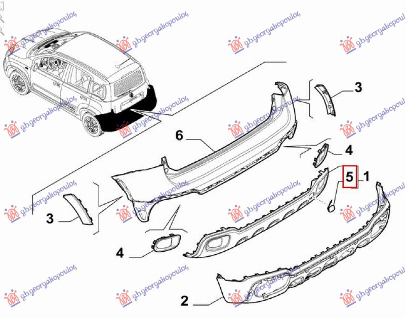 POKLOPAC KUKE ZADNJEG BRANIKA (CROSS) (O) FIAT PANDA NEW (2012-) (OEM: 735755721)