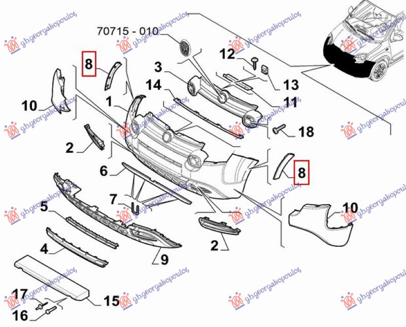 RUB PLASTICNI PREDNJEG BRANIKA (CROSS) (O) Desna str. FIAT PANDA NEW (2012-) (OEM: 51978443)