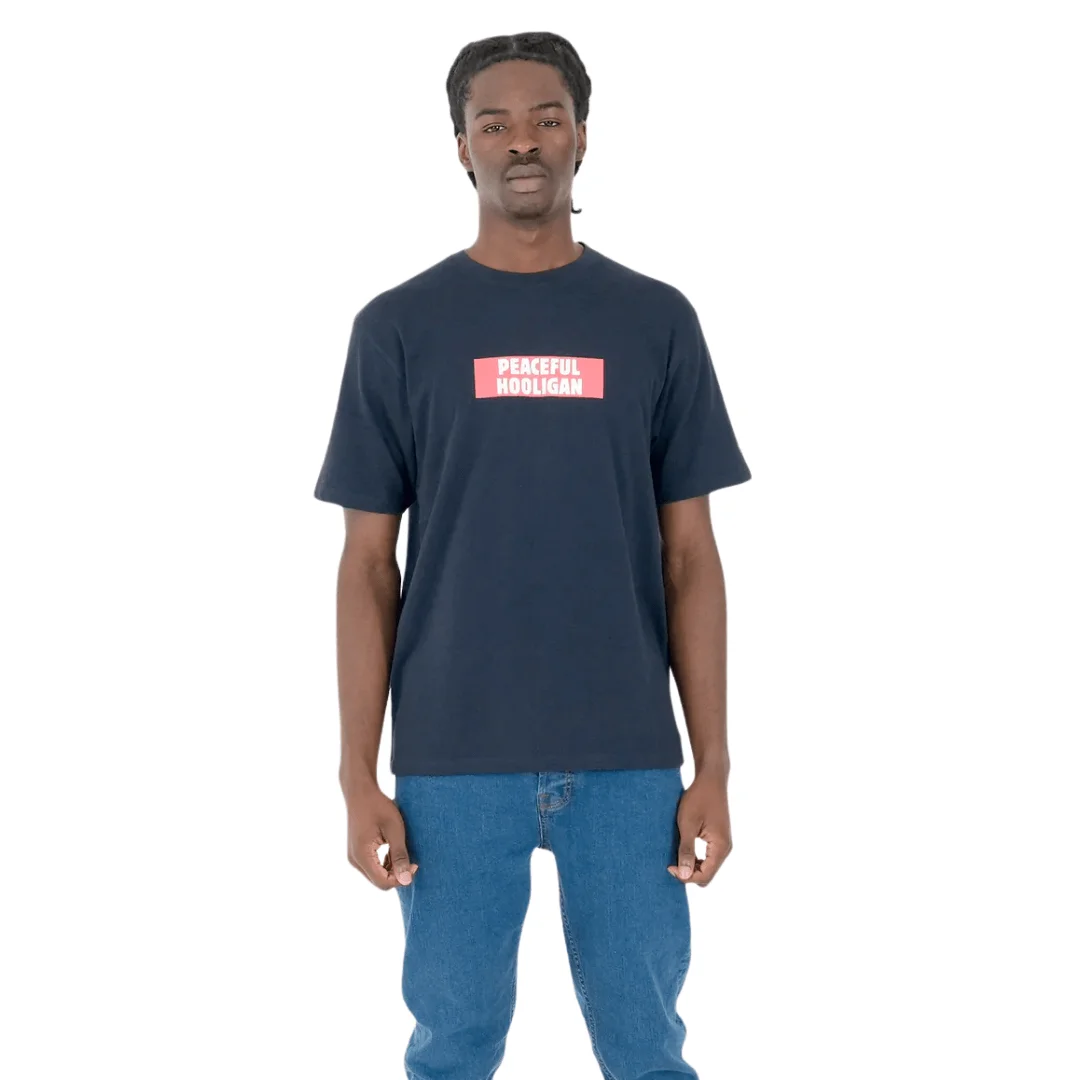 Peaceful Hooligan Box Logo majica teget