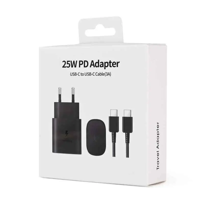 Kucni punjac PD Fast charger 25W za Samsung sa PD Type C kablom CE crni