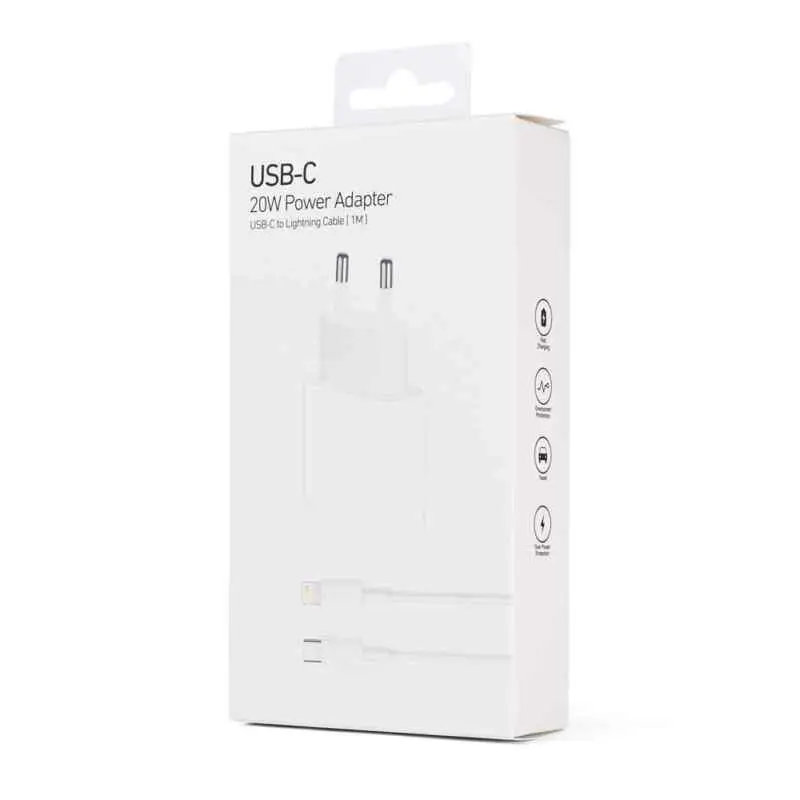 Kucni punjac PD Fast charger 20W za iPhone 11-14 sa PD lightning kablom CE beli