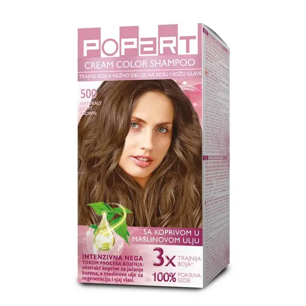 POPART Color šampon i farba za kosu 500 svetlo smeđa,