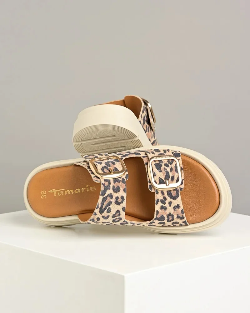 Kožne papuče na debelom đonu 1-27239-42 leopard