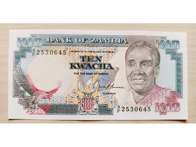 Zambia 10 kwacha. Unc, 1989 godina