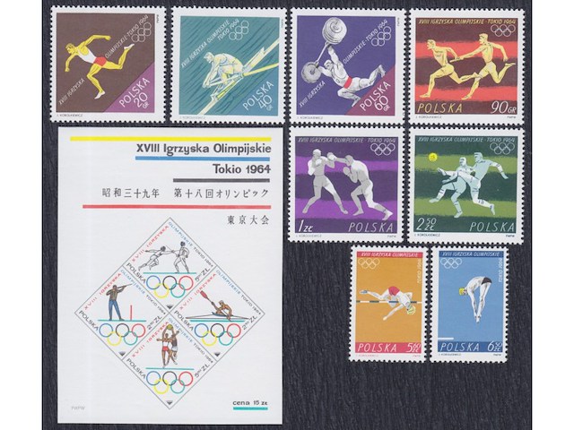 Poljska 1964 Tokio Olimpijada, serija i blok, **