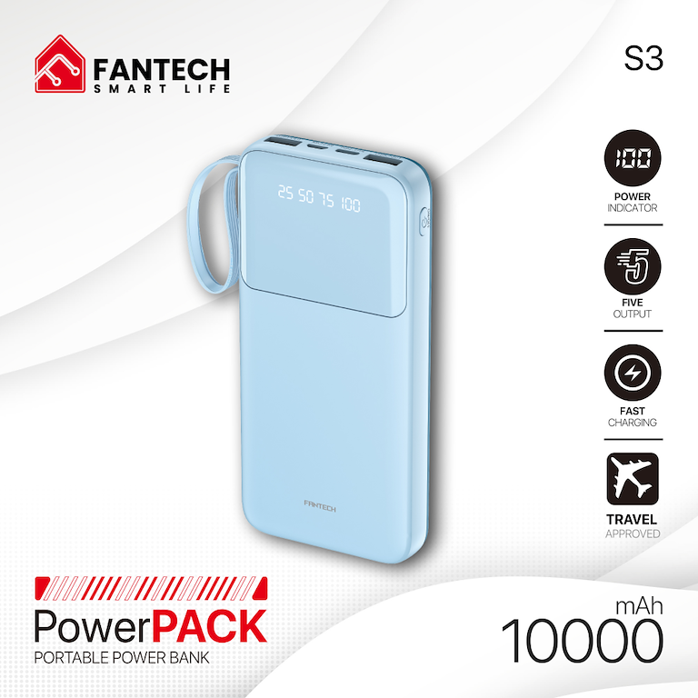 Back Up baterija (univerzalna) Prenosiva baterija Fantech S3 10000mAh, 10W plavi