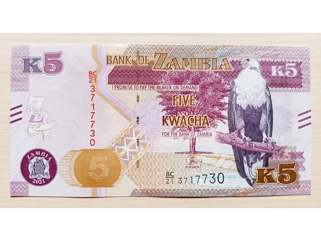 Zambia 5 kwacha. Unc, 2021 godina