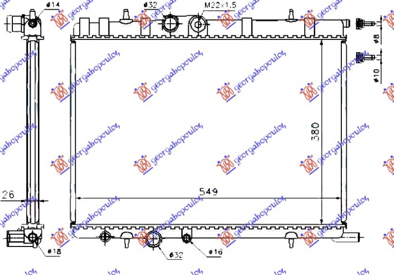 HLADNJAK MOTORA 1.1/1.4i 8V 1.6i 16V (38x55) -02 (VALEO)